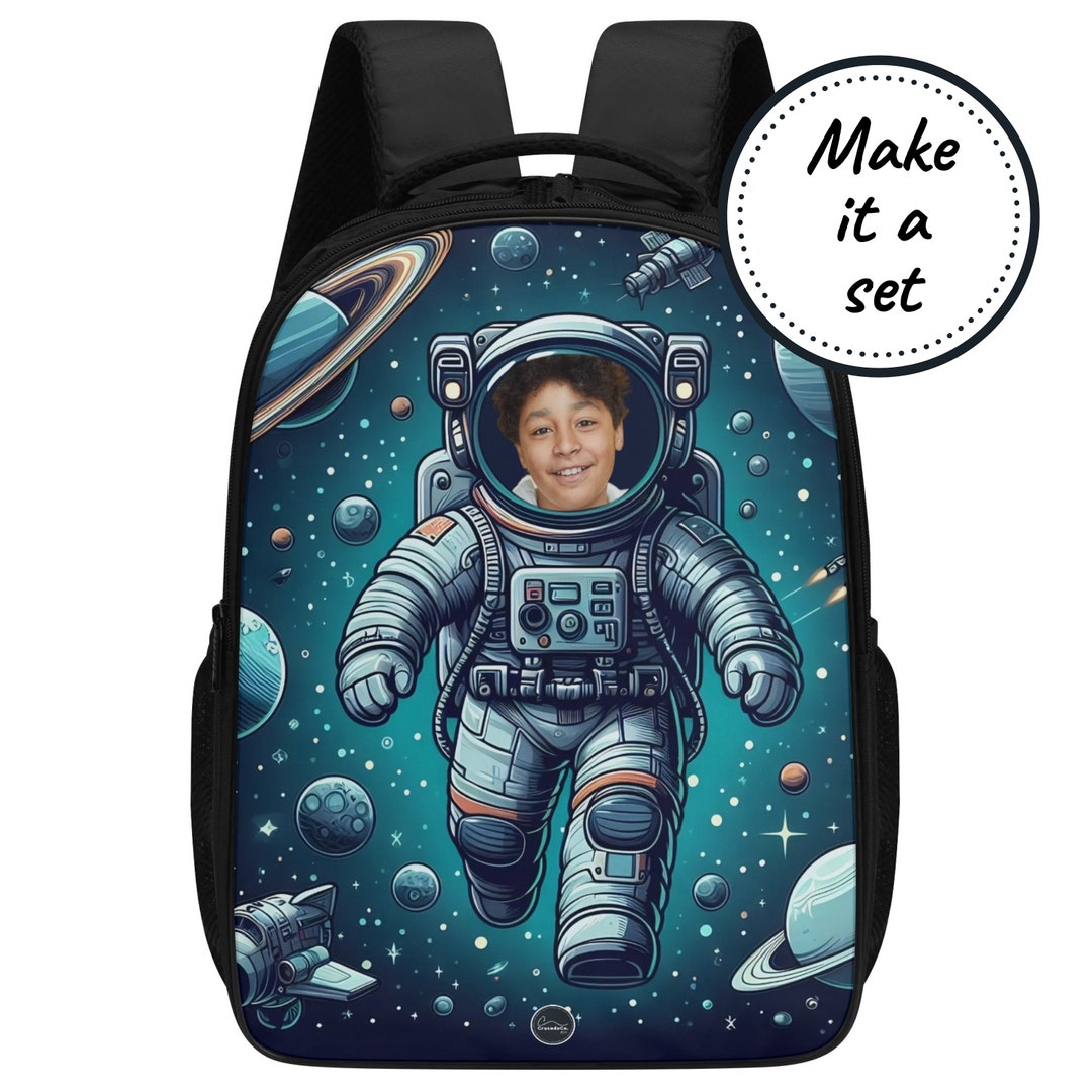 Personalised Astronaut Backpack Custom Face & Name Boys Outer Space ...