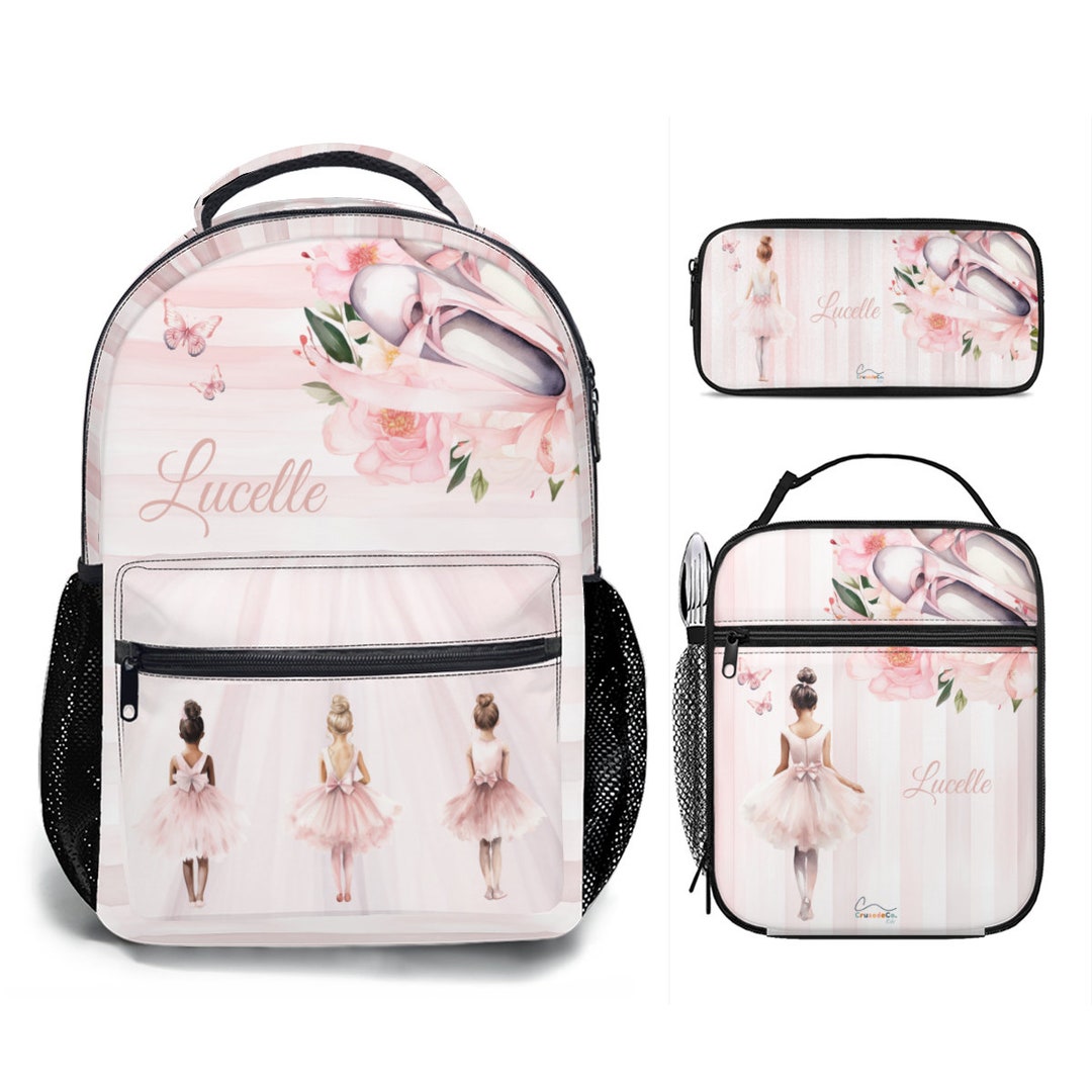 Girls Ballerina Backpack, Lunch Box, Pencil Case 3pc Set Pink Ballet ...