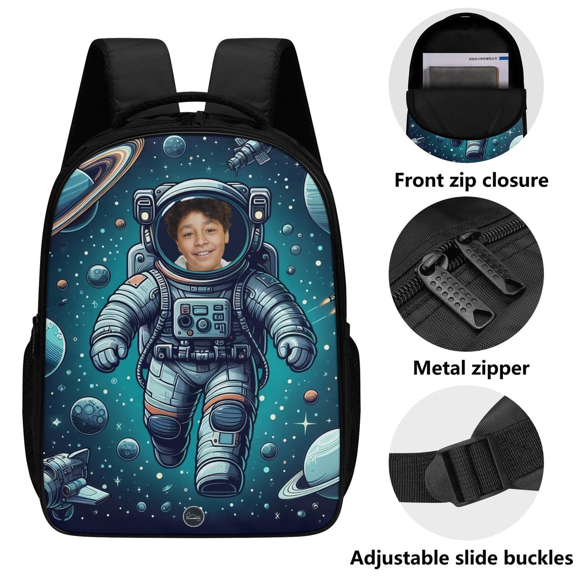 Personalised Boys Astronaut Backpack Customise Face & Name Kids Space ...