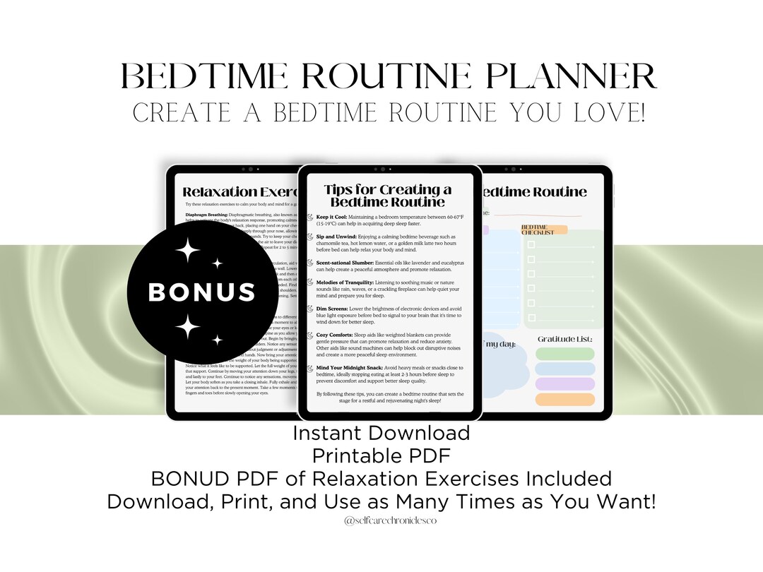 Bedtime Routine Planner Self-care Planner Digital Download Wellness ...