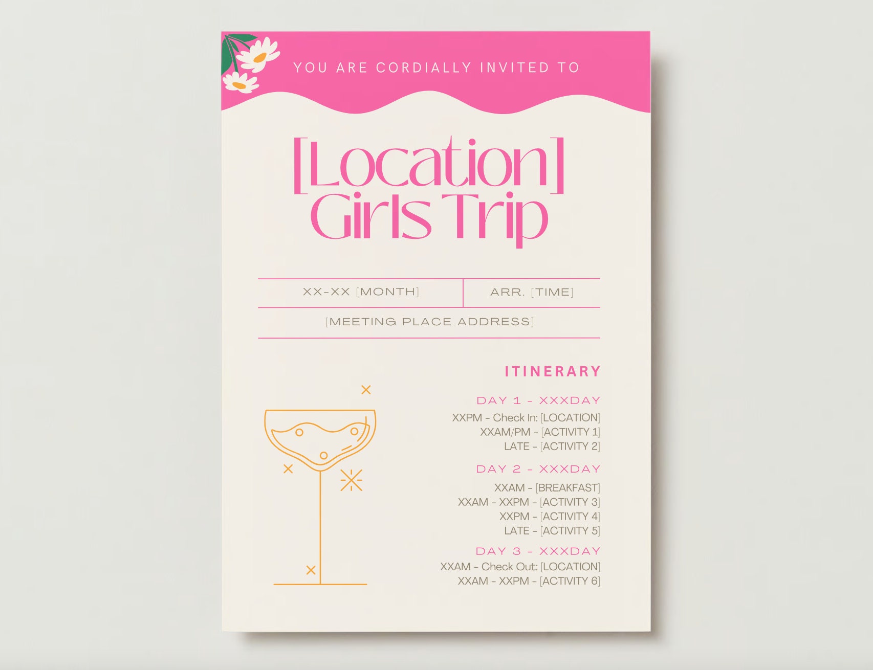 Girls Trip Itinerary Digital Stationery With Faqs Page - Fully ...