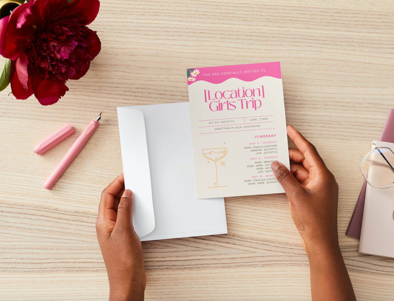 Girls Trip Itinerary Digital Stationery With Faqs Page - Fully ...