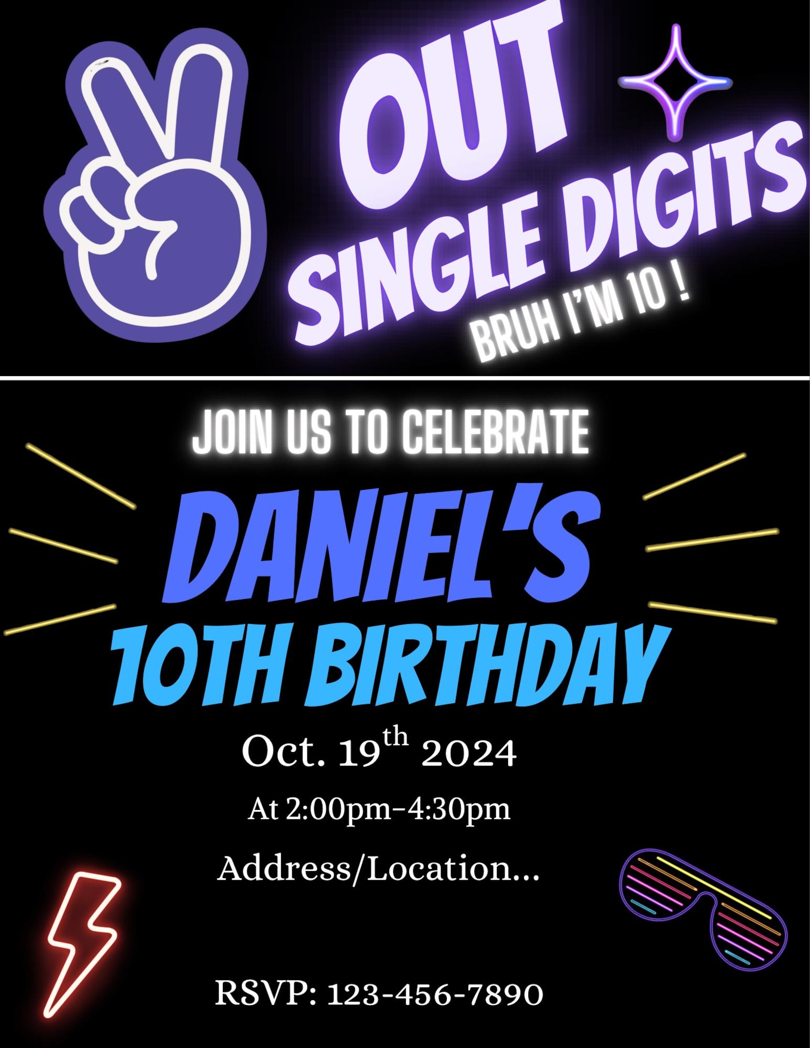 Peace Out Single Digits Birthday Invitation, Kids Birthday Invite ...