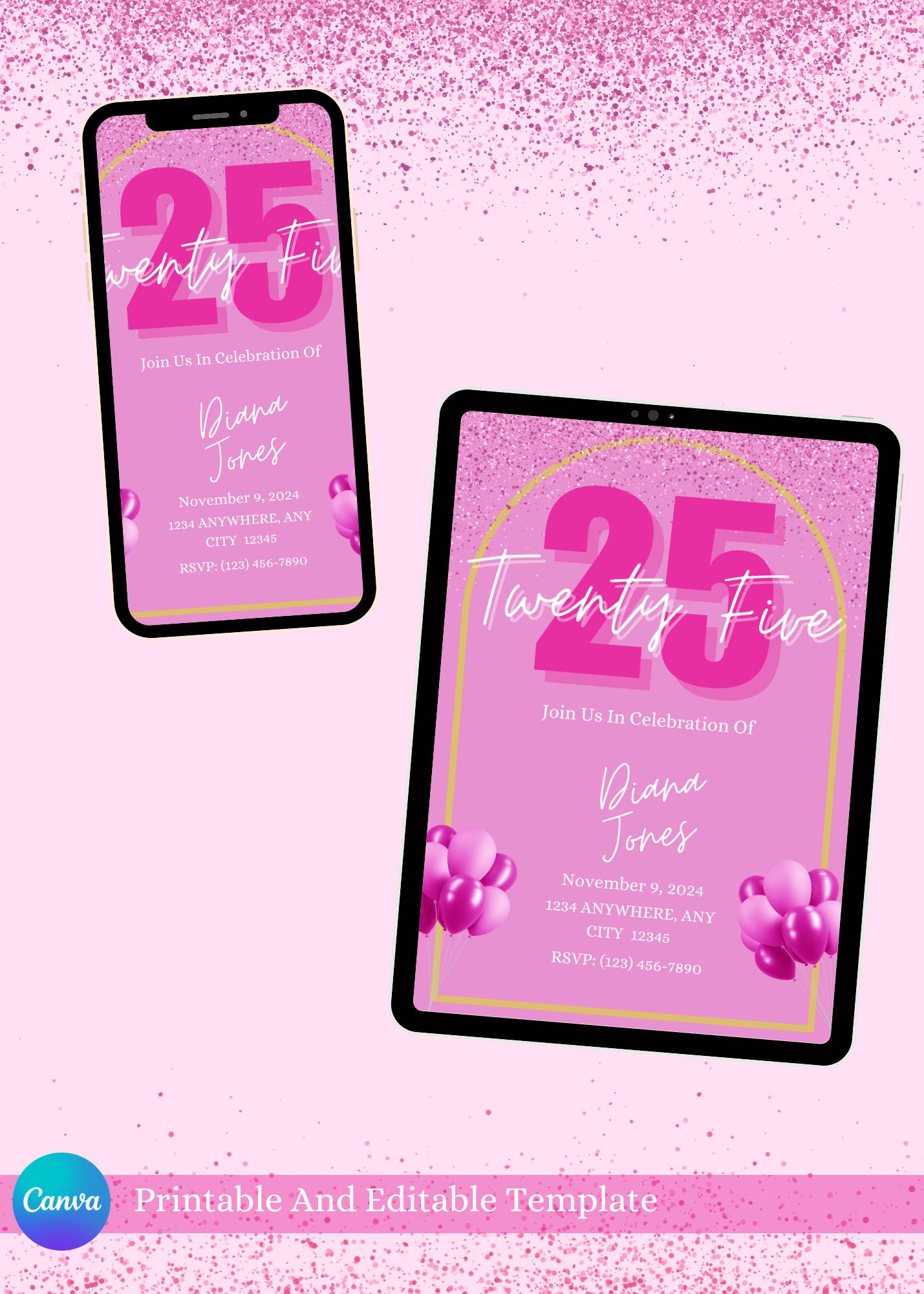 Shades of Pink Birthday Invitation, Any Age Shades of Pink Birthday ...