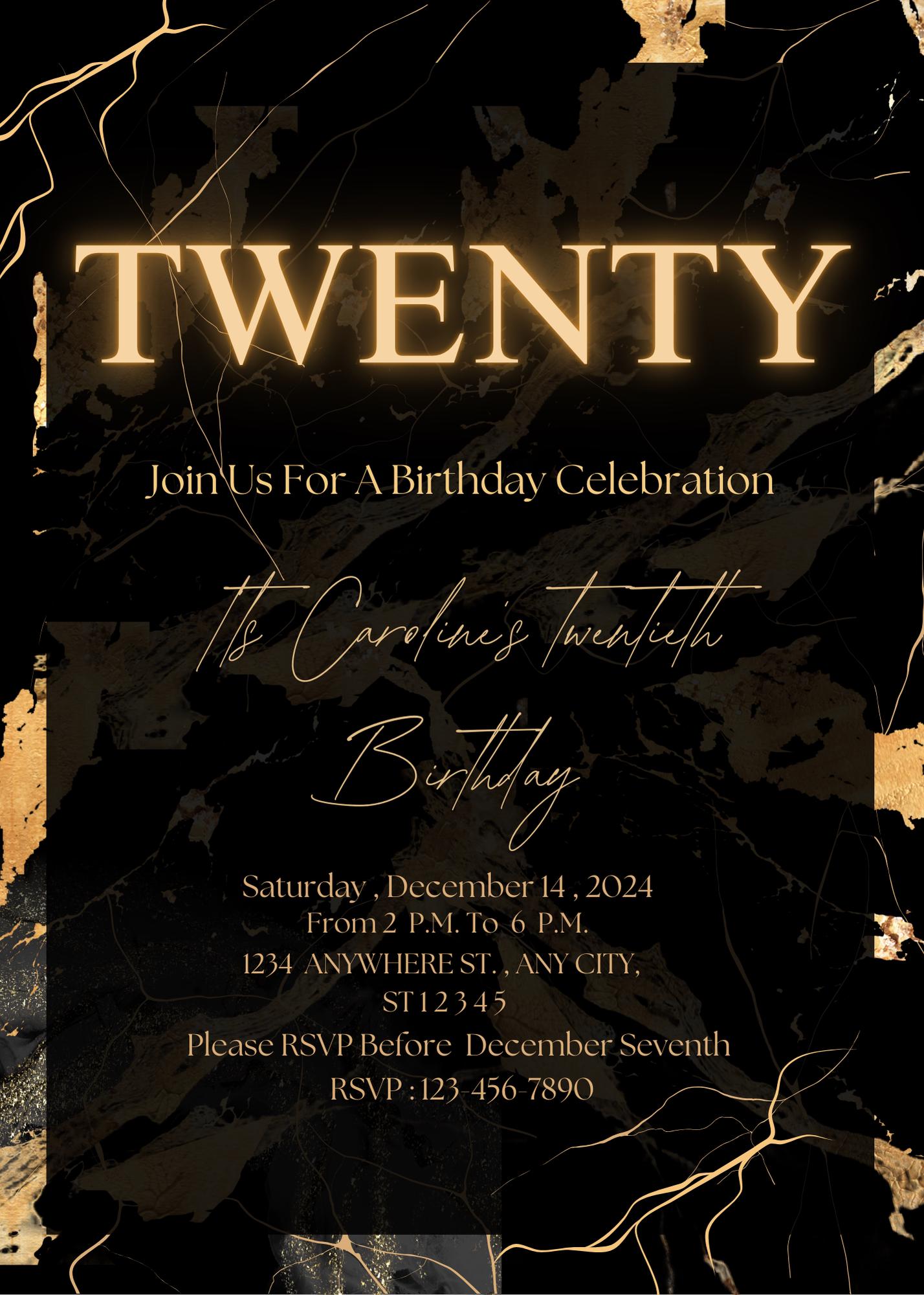 Gold and Black Birthday Invite, Black and Gold Birthday Dinner ...