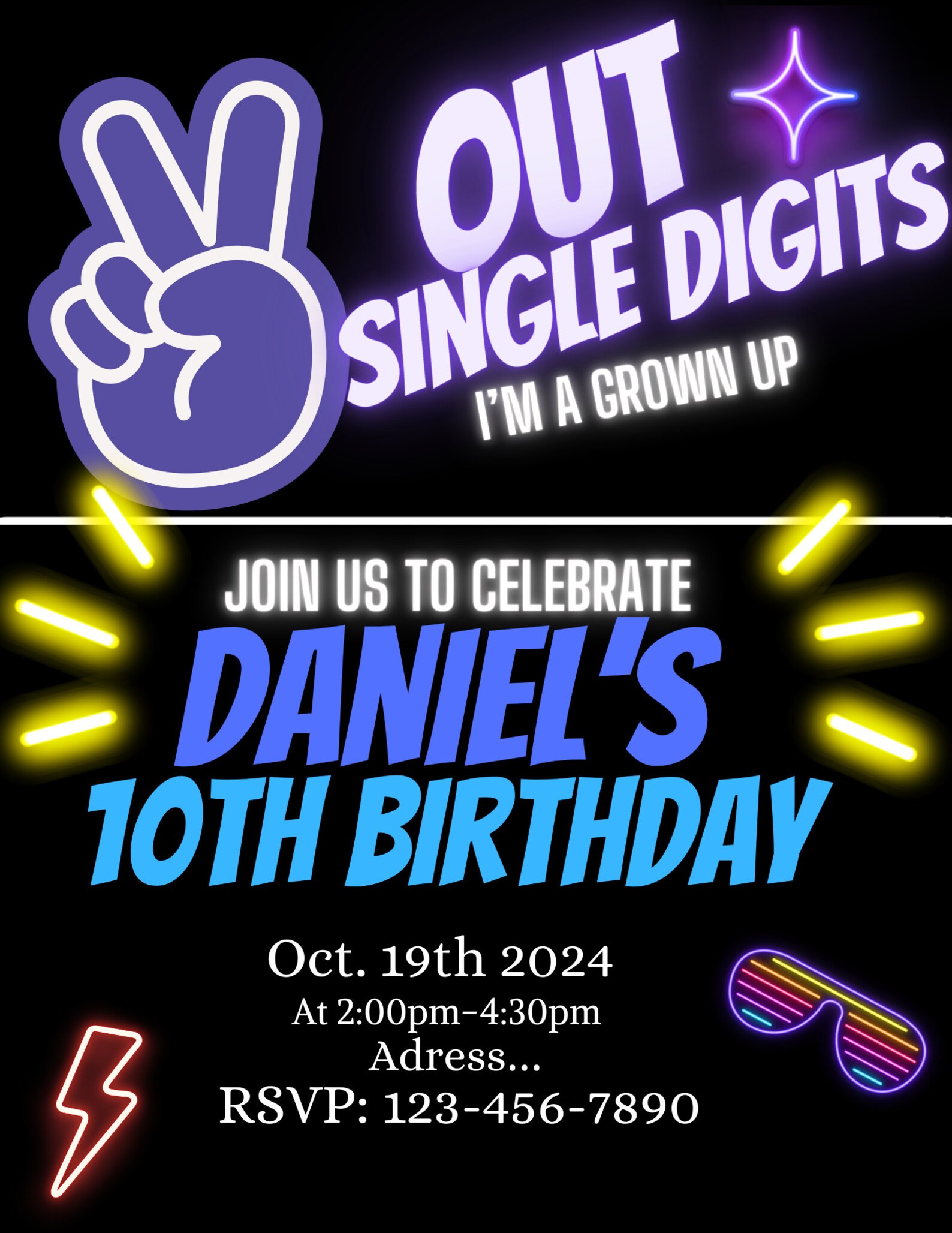 Peace Out Single Digits Birthday Invitation, Kids Birthday Invite ...