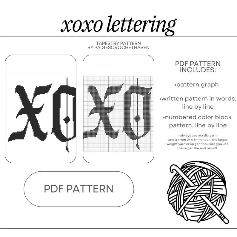 XOXO Lettering Crochet Tapestry Pattern - PDF Pattern - Etsy