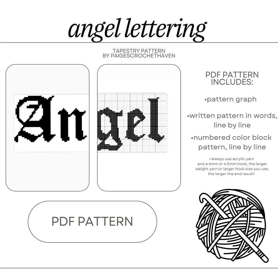 Angel Lettering Crochet Tapestry Pattern - PDF Pattern - Etsy