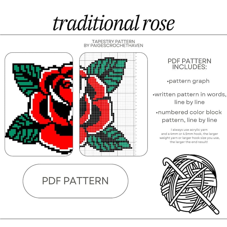 Traditional Rose Crochet Tapestry Pattern - PDF Pattern - Etsy