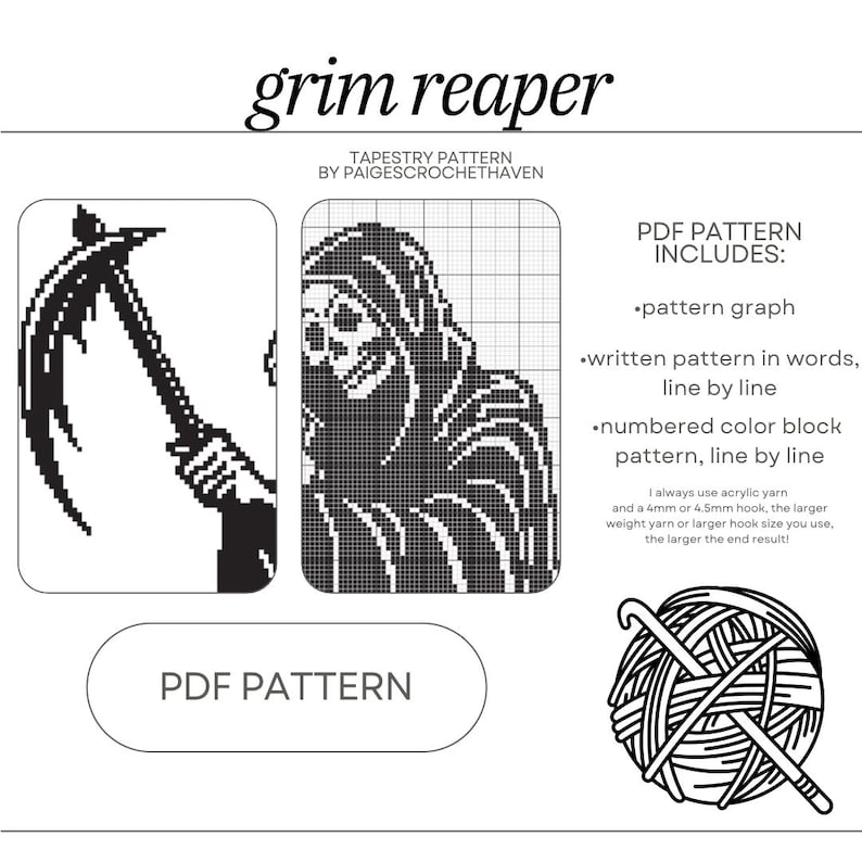 Grim Reaper Crochet Tapestry Pattern - PDF Pattern - Etsy