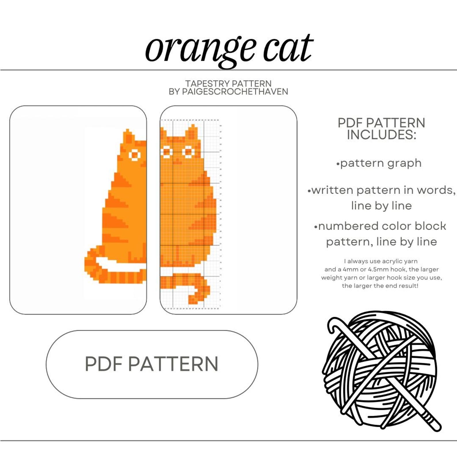 Orange Cat Crochet Tapestry Pattern - PDF Pattern - Etsy
