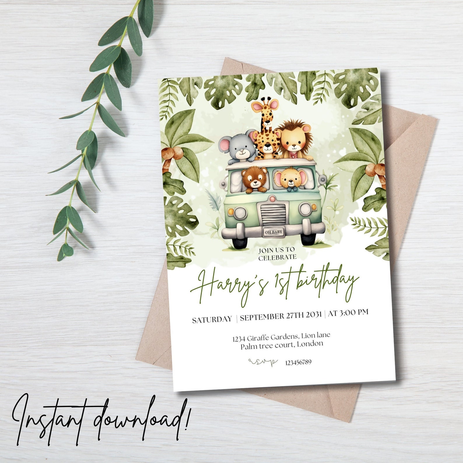 Safari Birthday Invitation Template | Instant Download | Editable ...