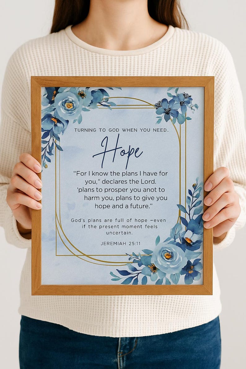 Hope Bible Verse – Jeremiah 29:11 | Christian Wall Art | Blue Floral ...