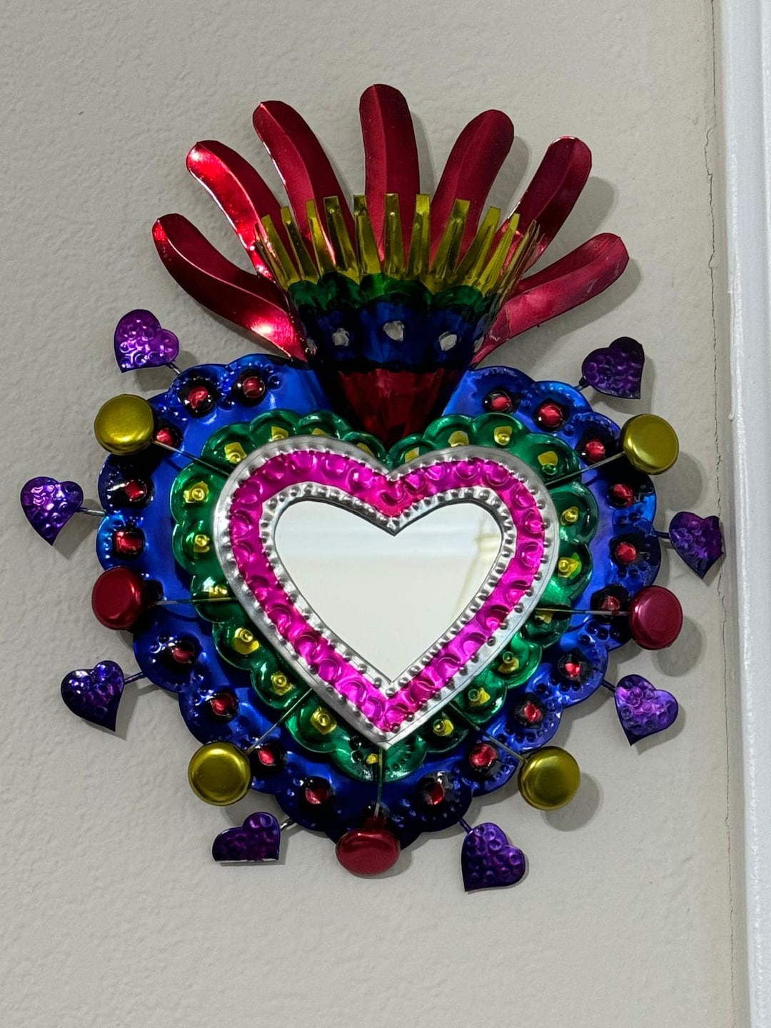 Sacred Heart, Mexican Heart Folk Art Mirror, Tin Mexican Mirror ...