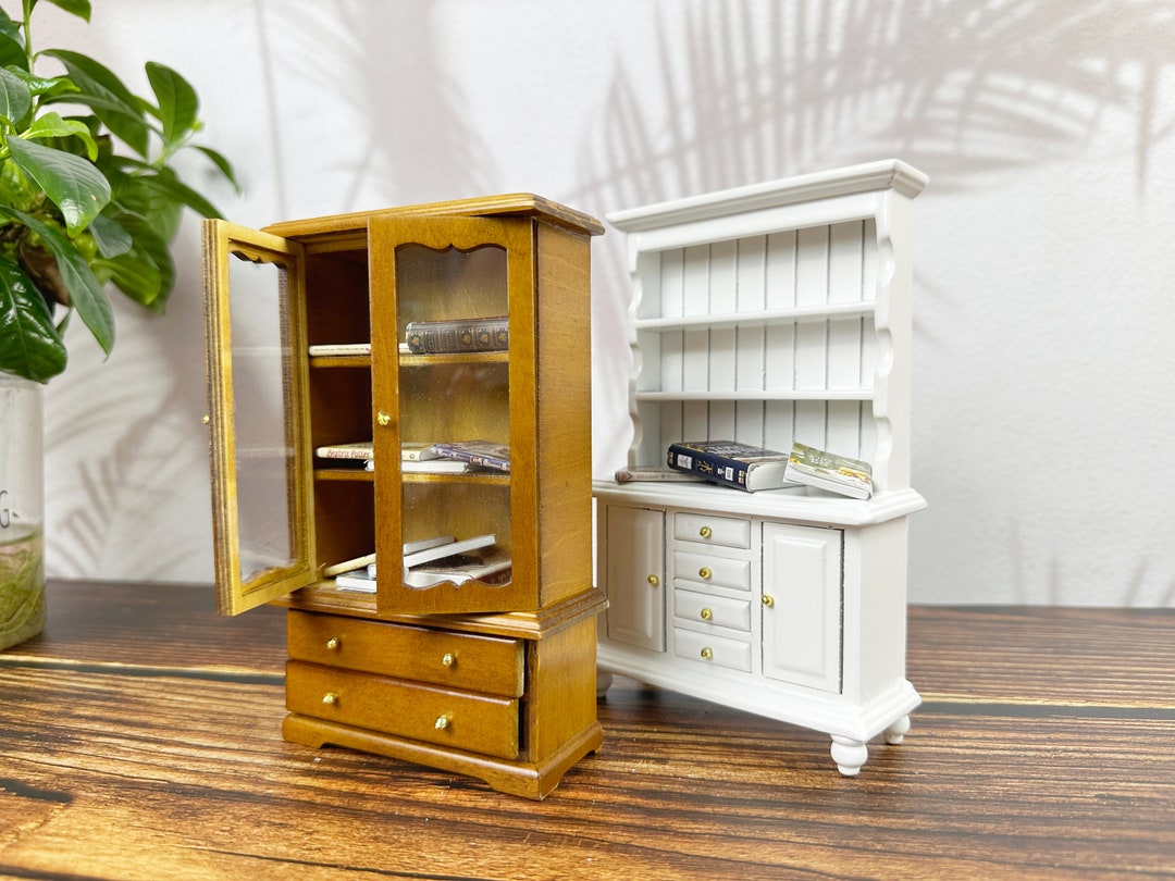1:12 Dollhouse Wooden Bookshelf, Miniature Study White Bookcase, 1/12 ...