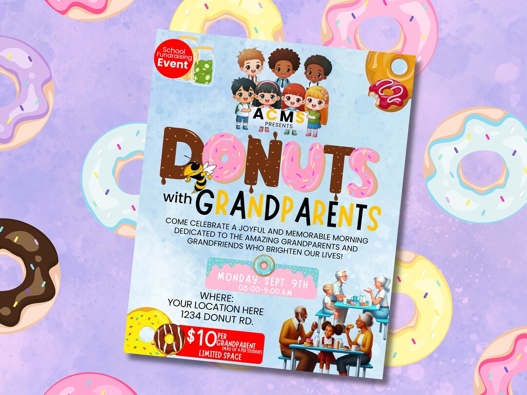 Donuts With Grandparents,school Event Flyer,pto Flyer,fundraising Flyer ...