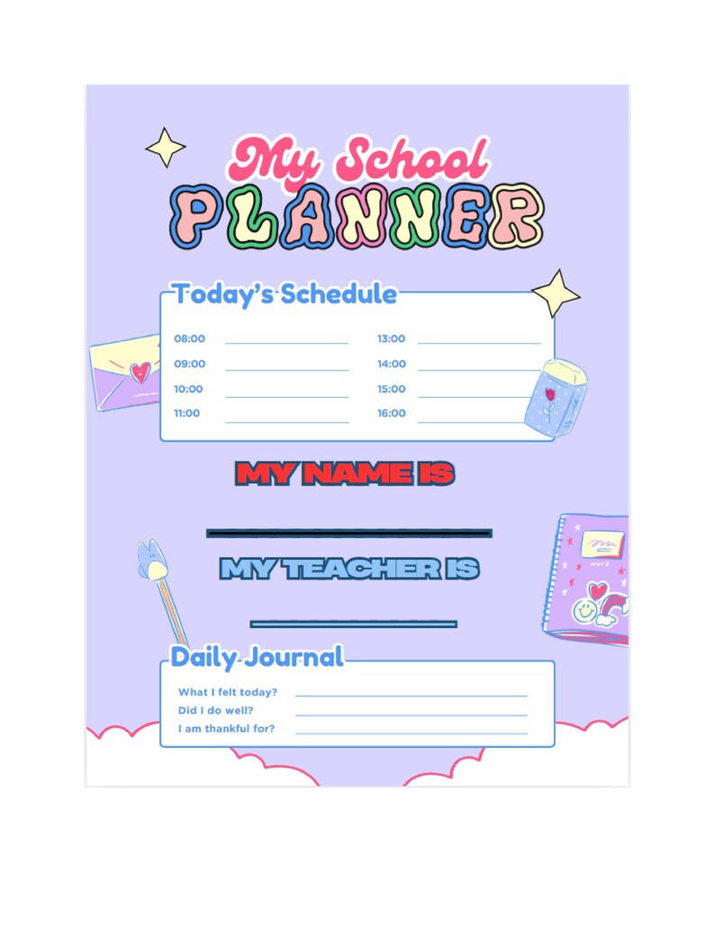 Printable Kids School Planner | Cute Daily Schedule & Journal | Back to ...