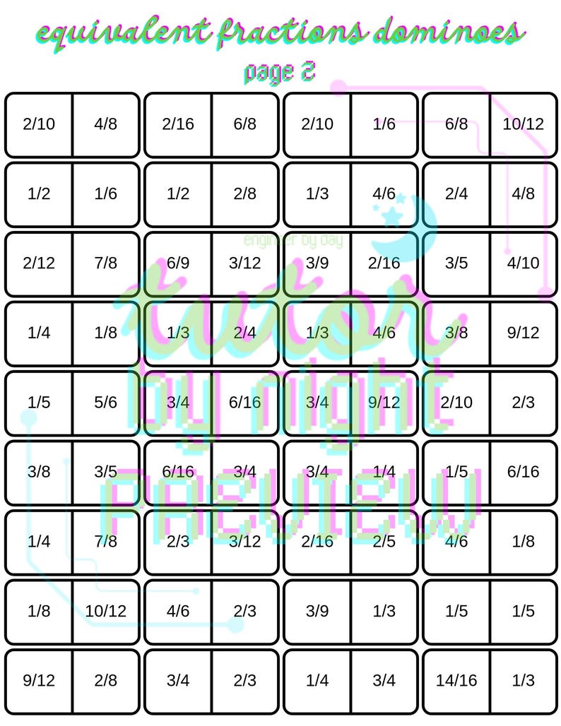 Printable Fractions Dominoes, Math Games for Kids - Etsy