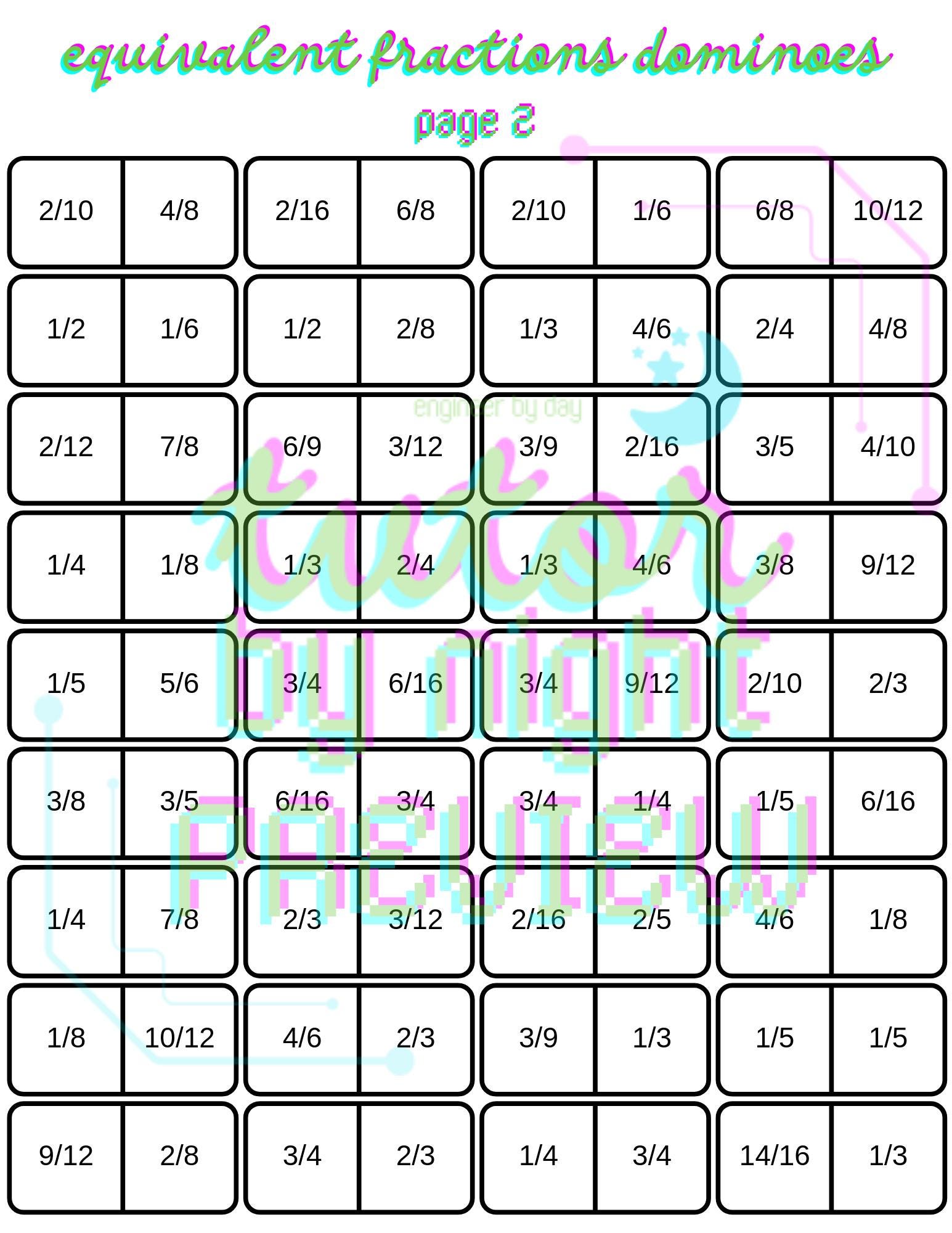 Printable Fractions Dominoes, Math Games for Kids - Etsy