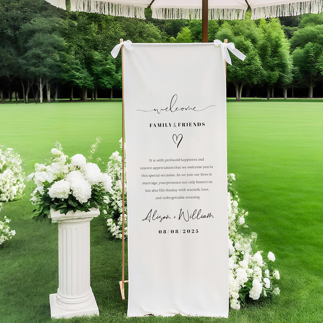 Linen Wedding Welcome Sign, Custom Name Fabric Wedding Banner, Modern ...