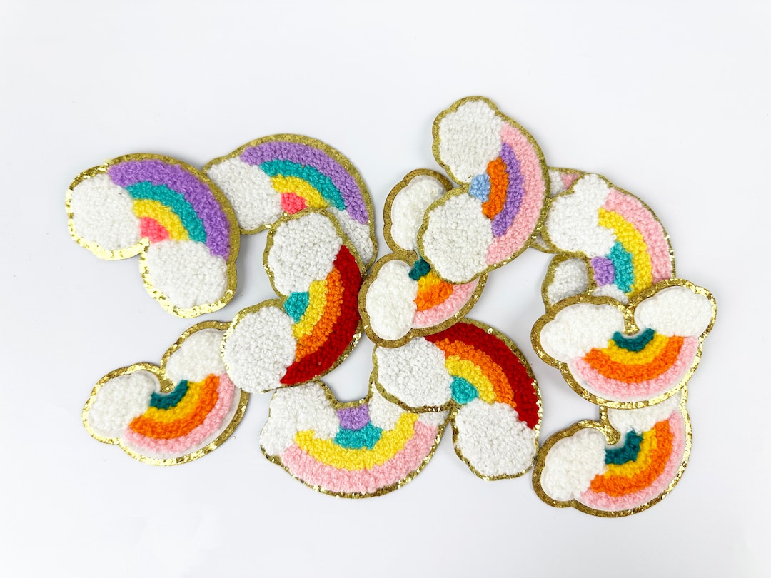 Rainbow Chenille Iron on Patch,adhesive Rainbow Patch,chenille Rainbow Patch,stick on Rainbows ...