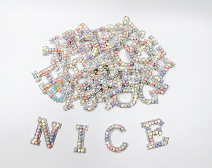 Macaron Candy Color Beaded Letter Iron on Patch Sew Alphabet A-Z Pearl ...