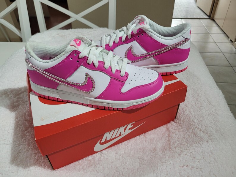 Swarovski Women's Dunks Low Pink Barbie Sneakers Blinged With Authentic ...