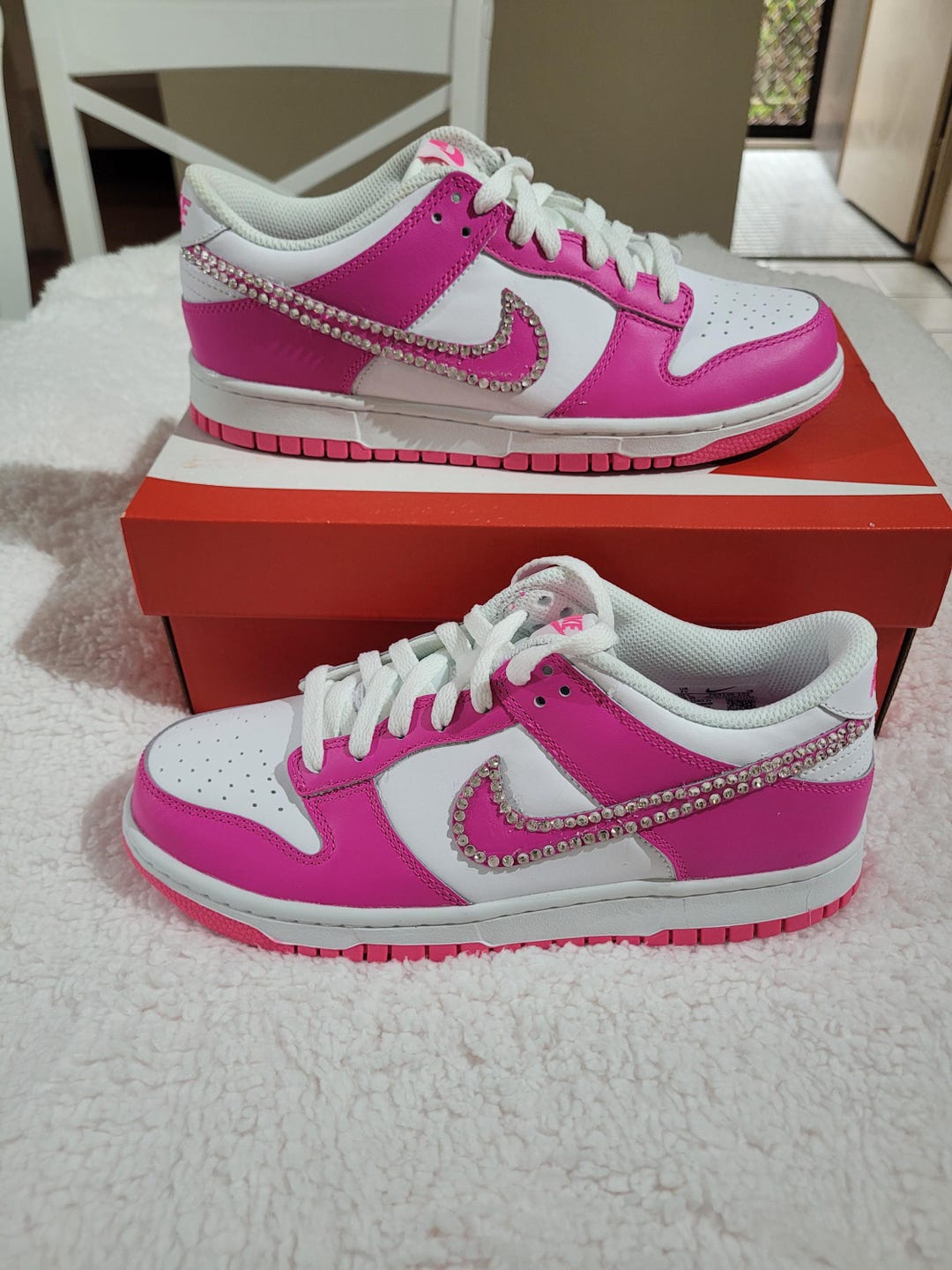 Swarovski Women's Dunks Low Pink Barbie Sneakers Blinged With Authentic ...