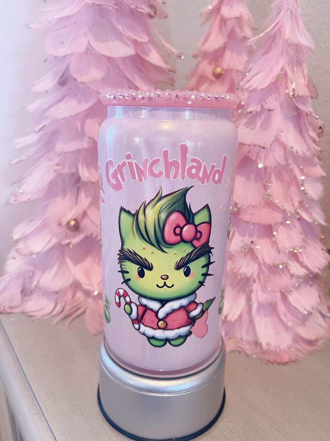 Hello Kitty Grinch Pink Shimmery Glass Libby Cup With Rhinestone Lid ...