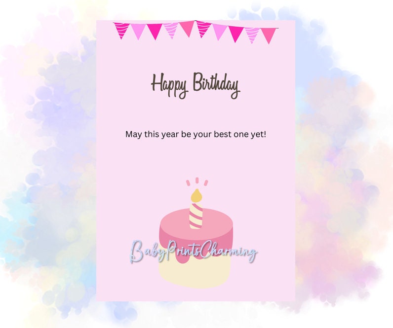 Printable Simple Pink Birthday Card - Etsy