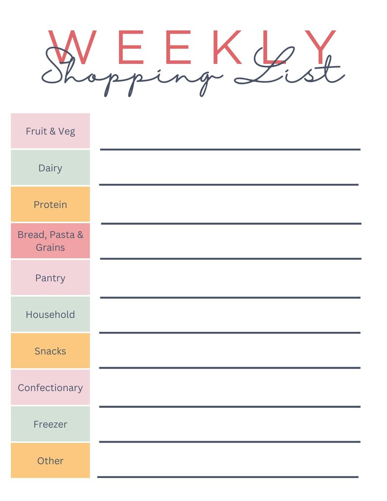Weekly Meal Planner & Shopping List - Etsy
