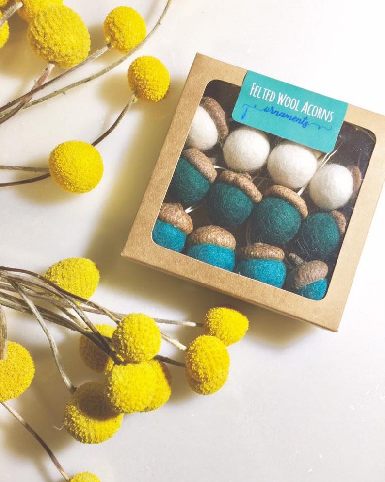 Felted Wool Acorn Ornaments| Felt Acorns on Hemp String | Set of 12 ...