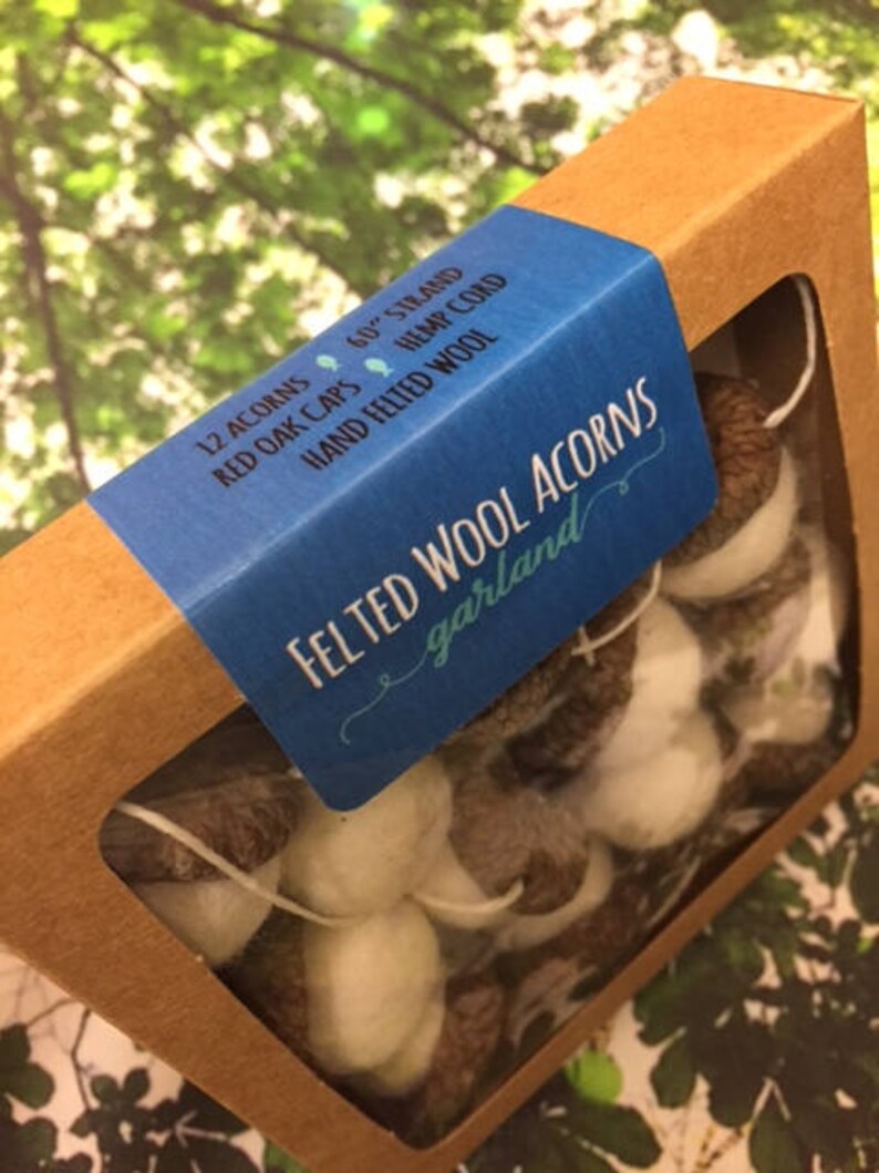 Felted Wool Acorn Garland Felt Acorns on Hemp String Set of 12 in Gift ...
