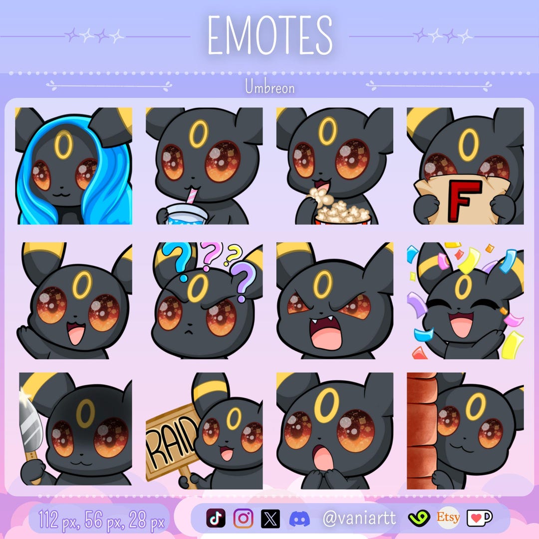Umbreon 12 Emote Pack | Cute Stream Assets | Emotes for Twitch, Discord ...