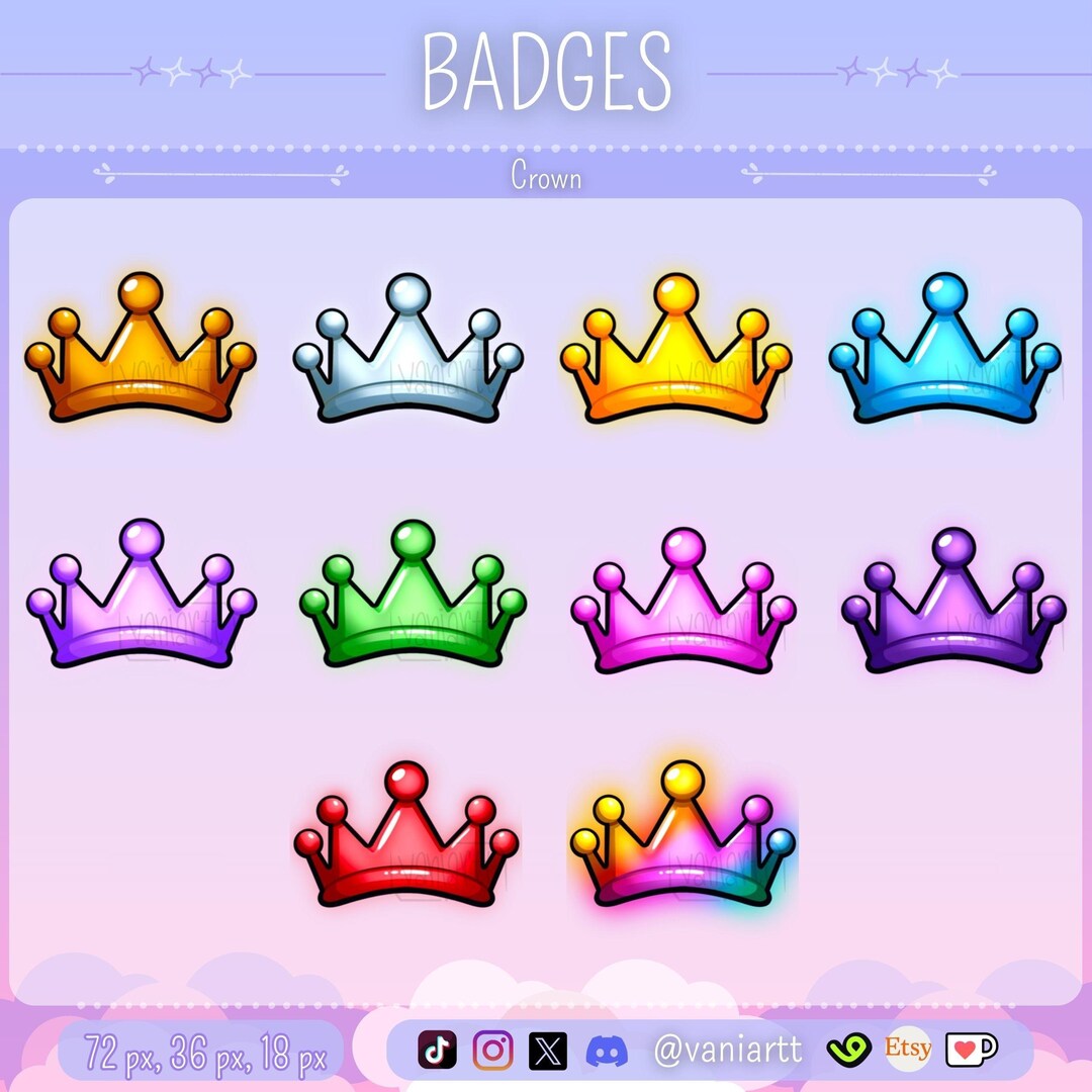 Crown Badges 10 Pack | Emotes for Twitch, Discord, Youtube, Kick, More ...