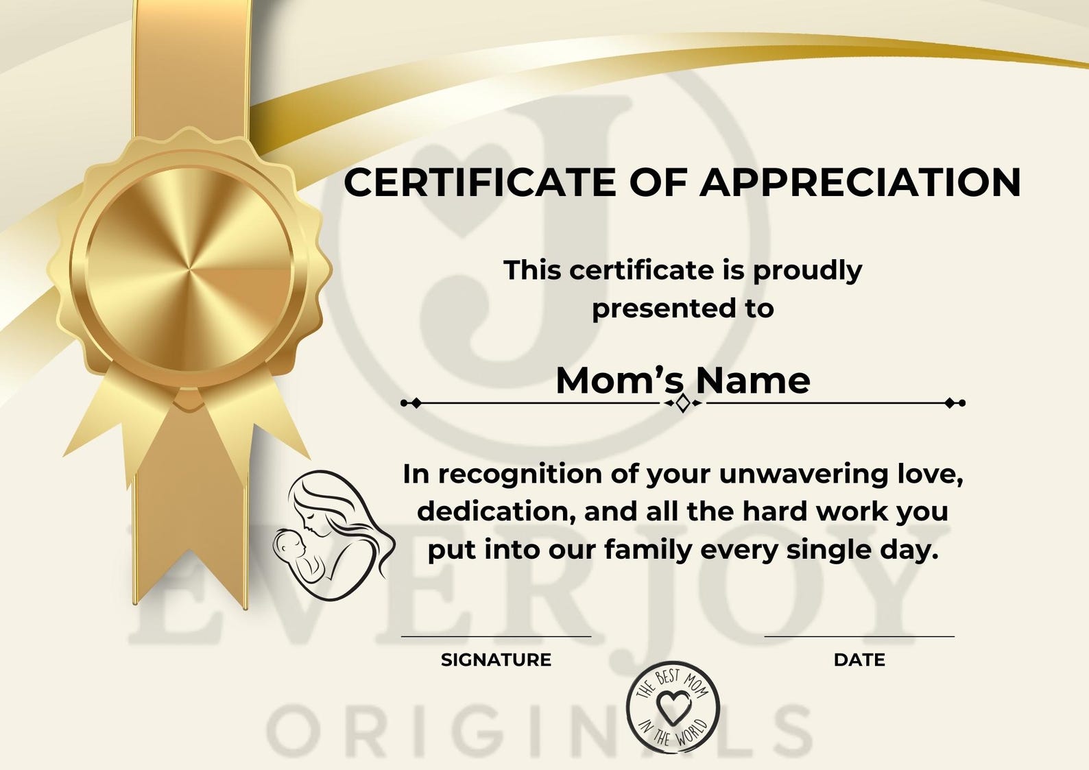 Mother Appreciation Certificate Printable | Best Mom Ever Certificate ...