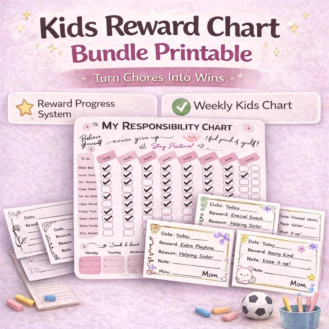 Kids Reward Chart Bundle Printable – Fun Chore Reward System & Behavior ...