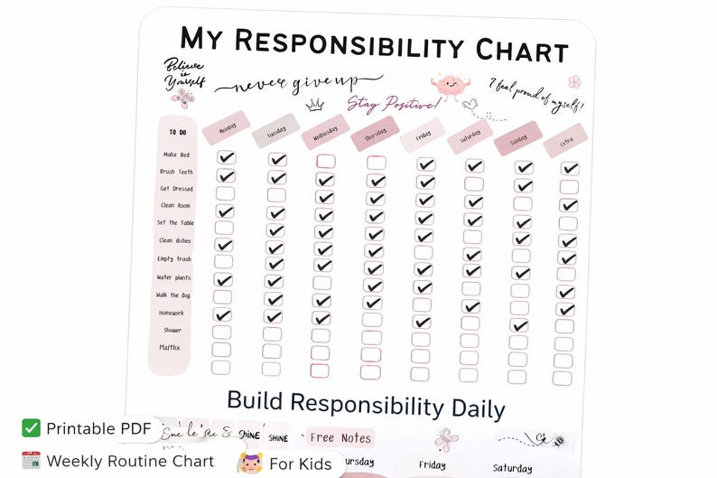 Kids Reward Chart Printable, Chore Motivation Chart for Children, Daily ...