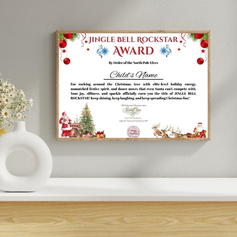 Jingle Bell Rockstar Award for Kids | Funny Christmas Certificate ...
