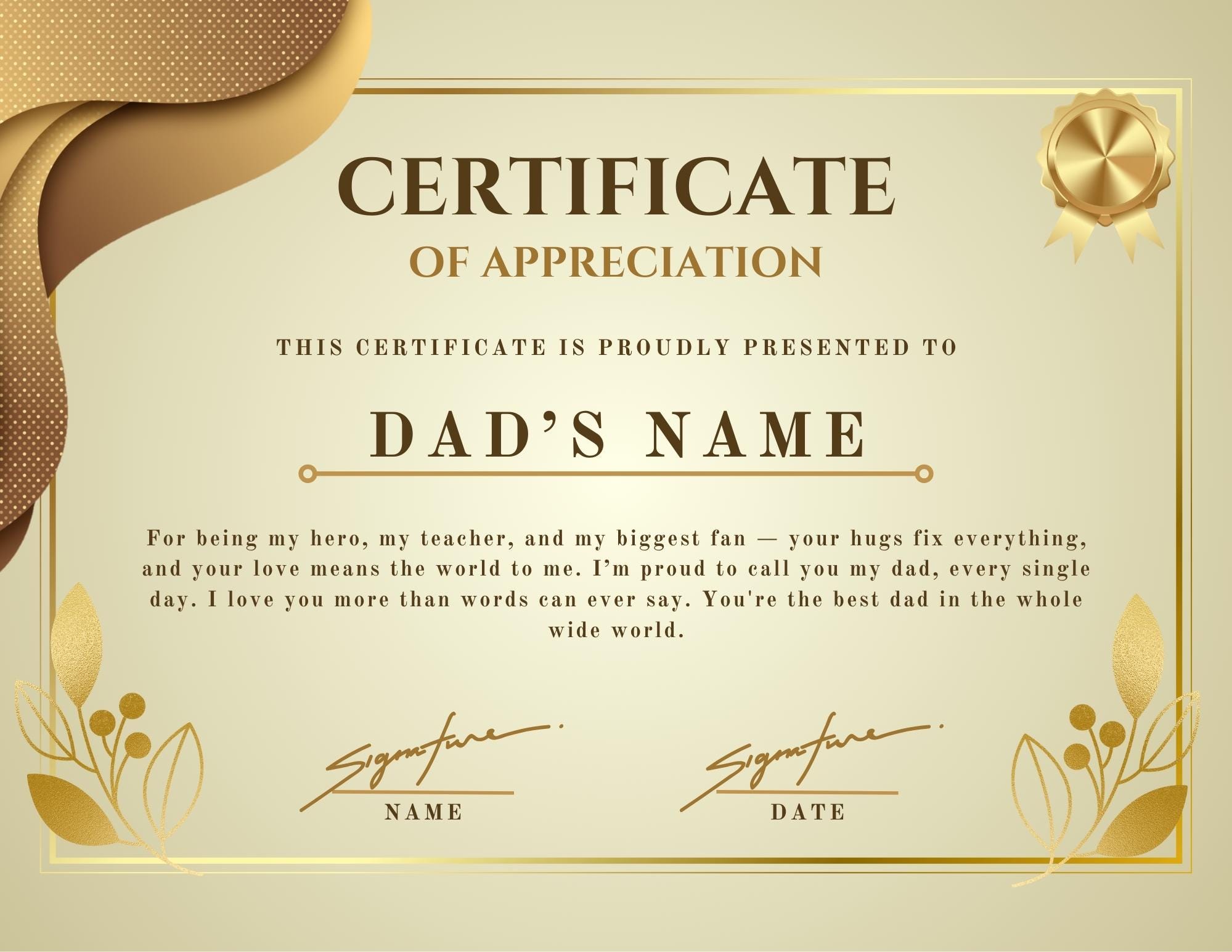 Father Certificate of Appreciation Printable | Best Dad Ever ...