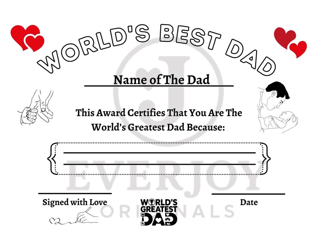 Printable World's Best Dad Certificate, Father's Day Gift From Kids ...