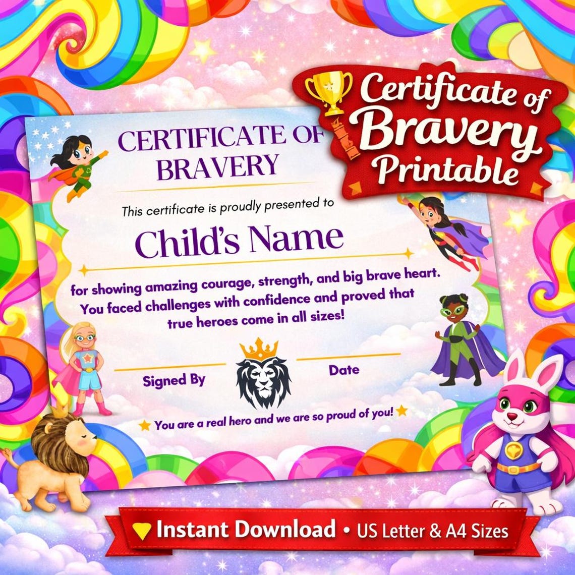 Bravery Certificate Printable for Girls – Courage Award Certificate PDF ...
