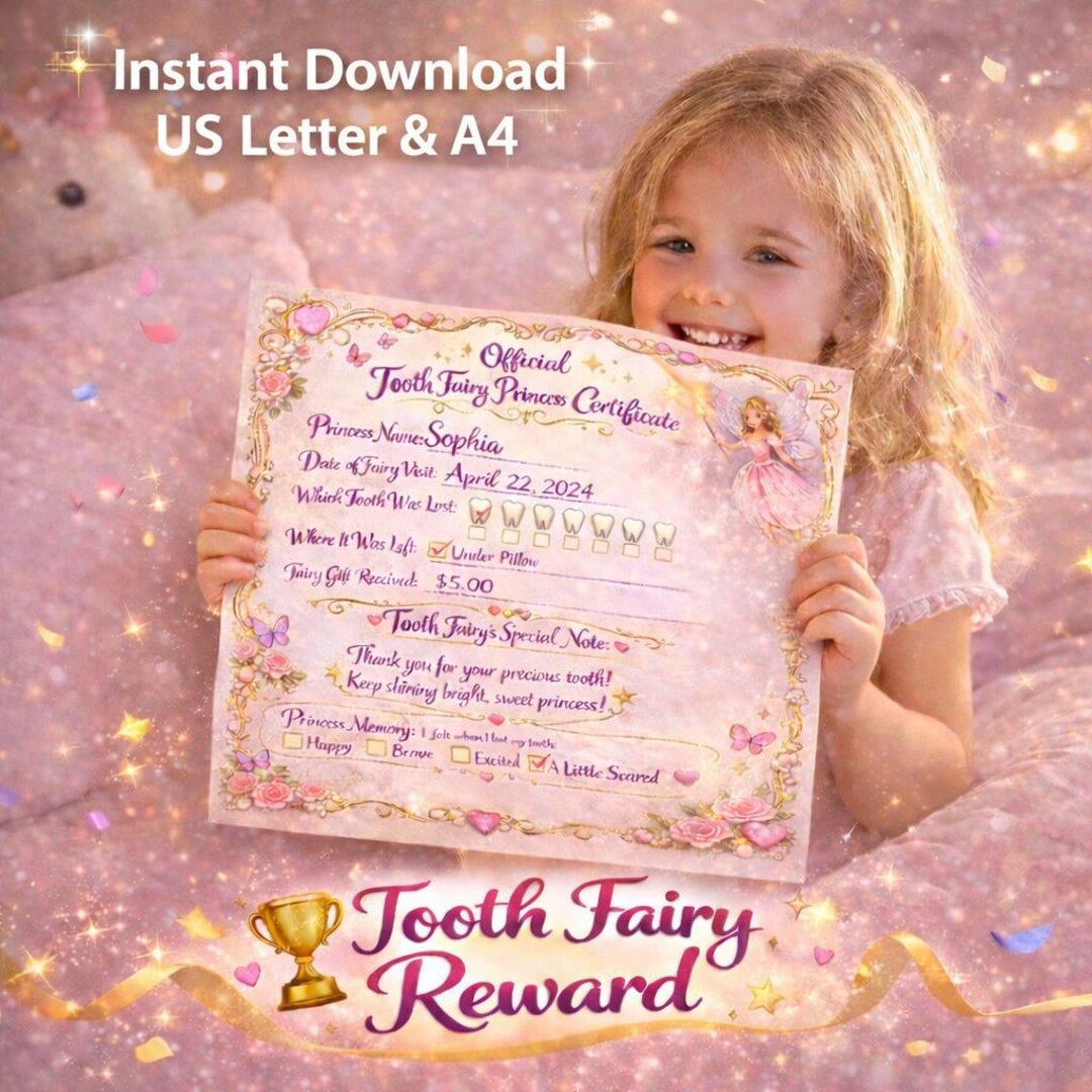 Tooth Fairy Reward Certificate Printable – Princess Fairy Tooth Award ...