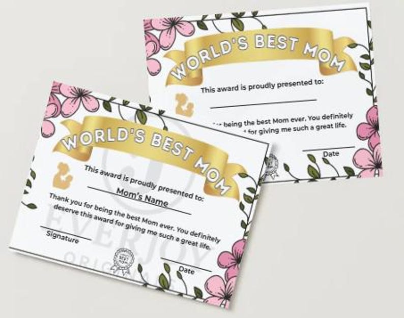 World’s Best Mom Certificate | Best Mom Ever Award Printable | Mother’s ...