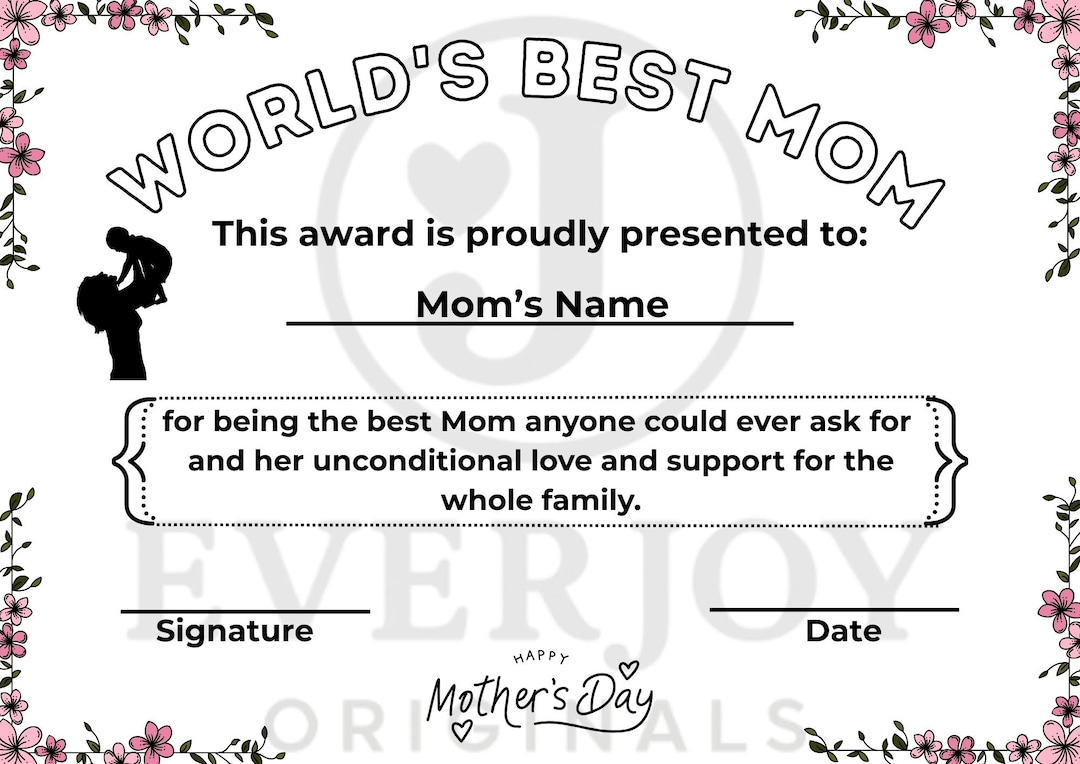 World’s Best Mom Award | Best Mom Ever Certificate Printable | Mother’s ...