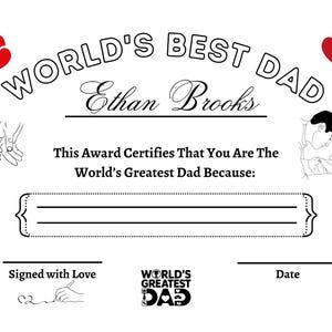 Printable World's Best Dad Certificate, Father's Day Gift From Kids ...