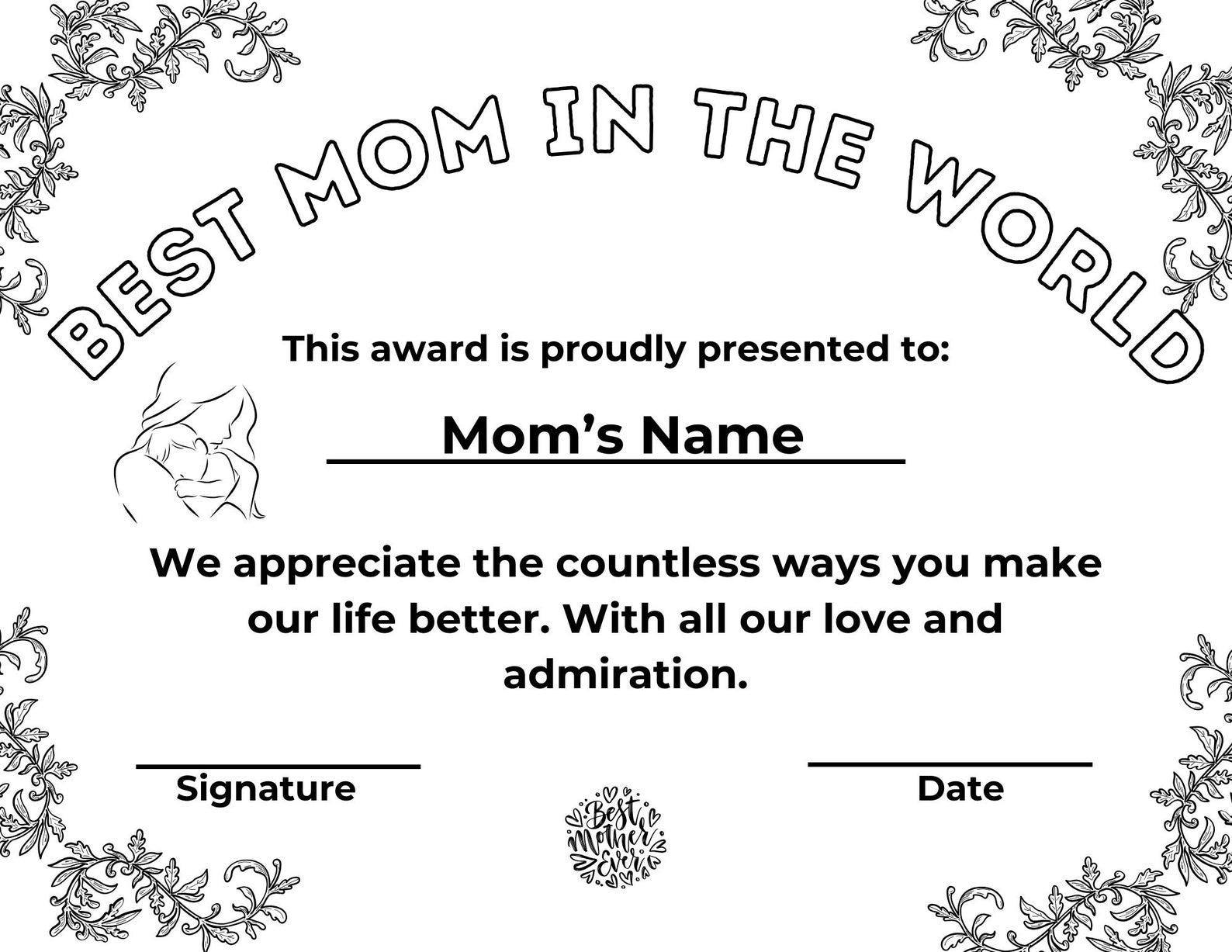 World’s Best Mom Award | Best Mom Ever Certificate Printable | Mother’s ...
