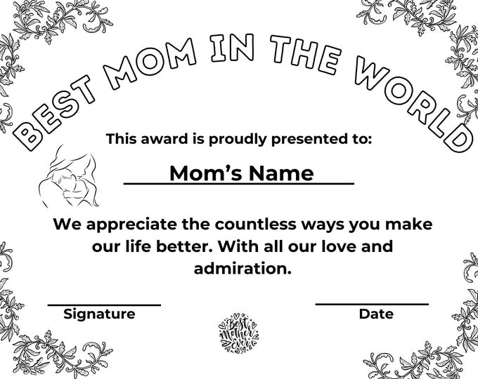 World’s Best Mom Award | Best Mom Ever Certificate Printable | Mother’s ...