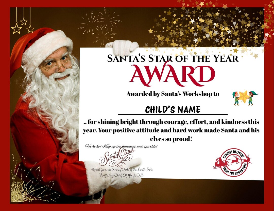 Santa’s Star of the Year Award | Printable Certificate for Kids ...