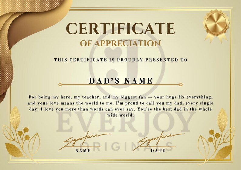 Father Certificate of Appreciation Printable | Best Dad Ever ...